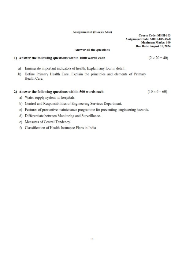 IGNOU MHH-103 AS-8 Solved Assignment 2024 English Medium - IGNOU Solved Assignment