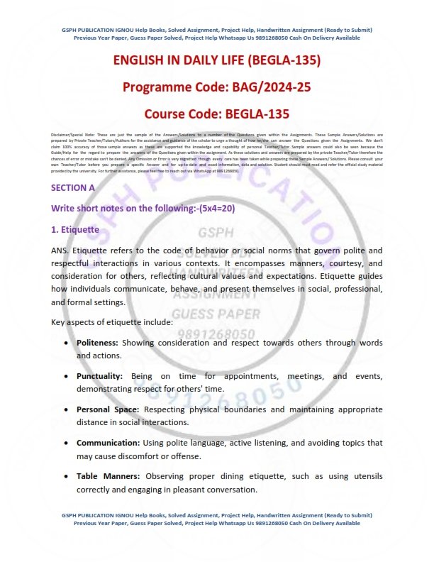 IGNOU BEGLA-135 Solved Assignment 2024-25 English Medium - IGNOU Solved ...